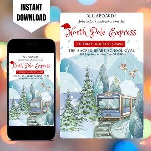 Editable North Pole Express Invitation, Printable North Pole Polar ...