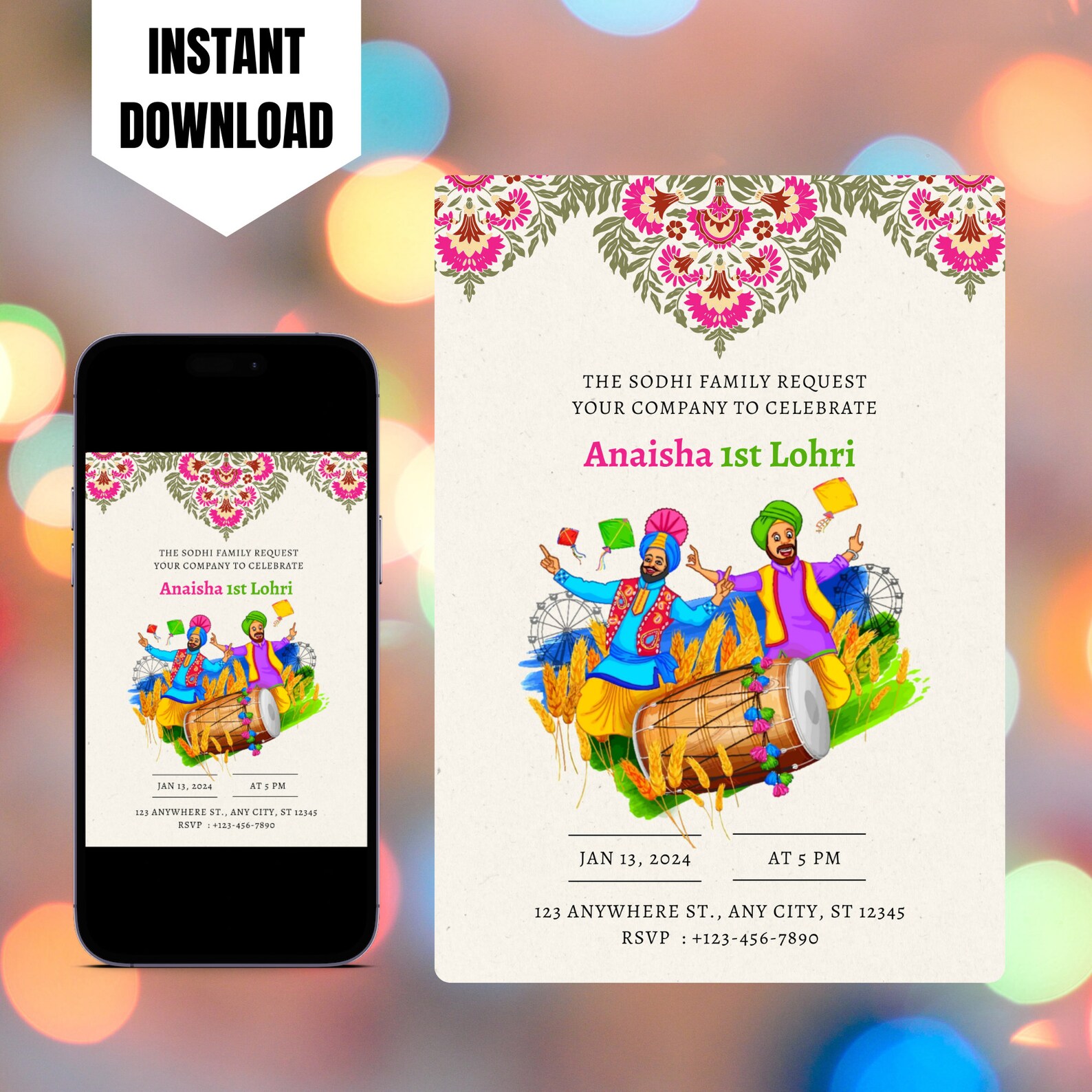 Editable Lohri Invitation Printable First Lohri Invite - Etsy