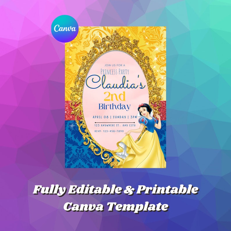 Editable Snow White Invitation, Printable Snow White Invite, Digital ...