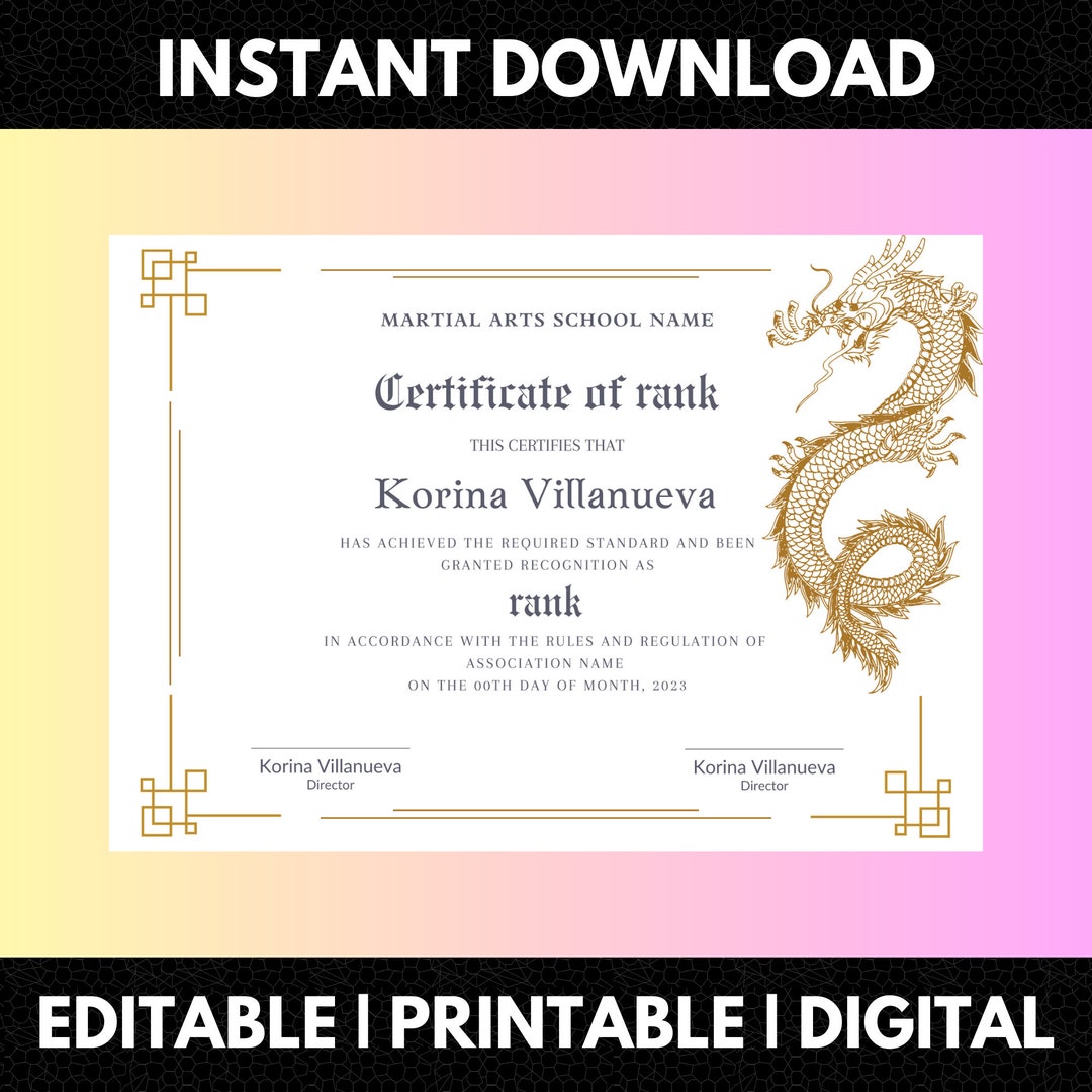 Editable Certificate of Rank Rank Certificate Digital - Etsy