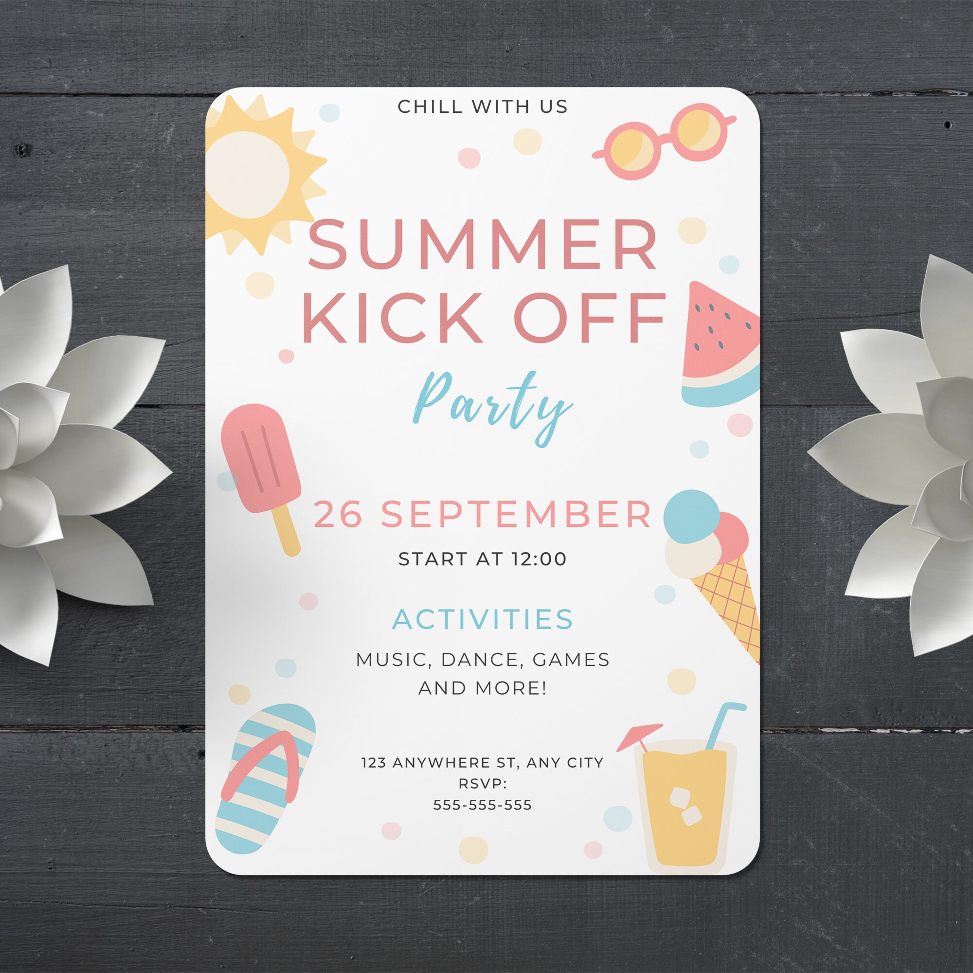 Editable Summer Kick off Party Invitation: Kids Hello Summer (canva ...