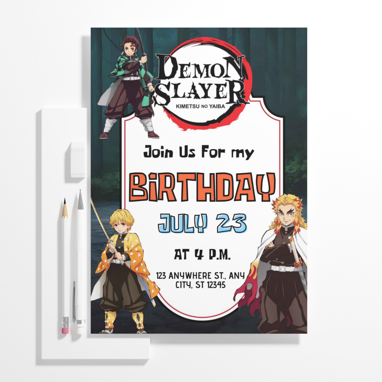 Editable Demon Slayer Invitation, Digital Demon Slayer Birthday ...