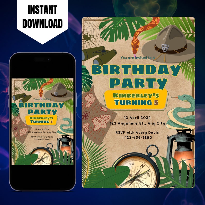 Explorer Birthday Invitation Template: Jungle Adventure, Treasure Hunt ...