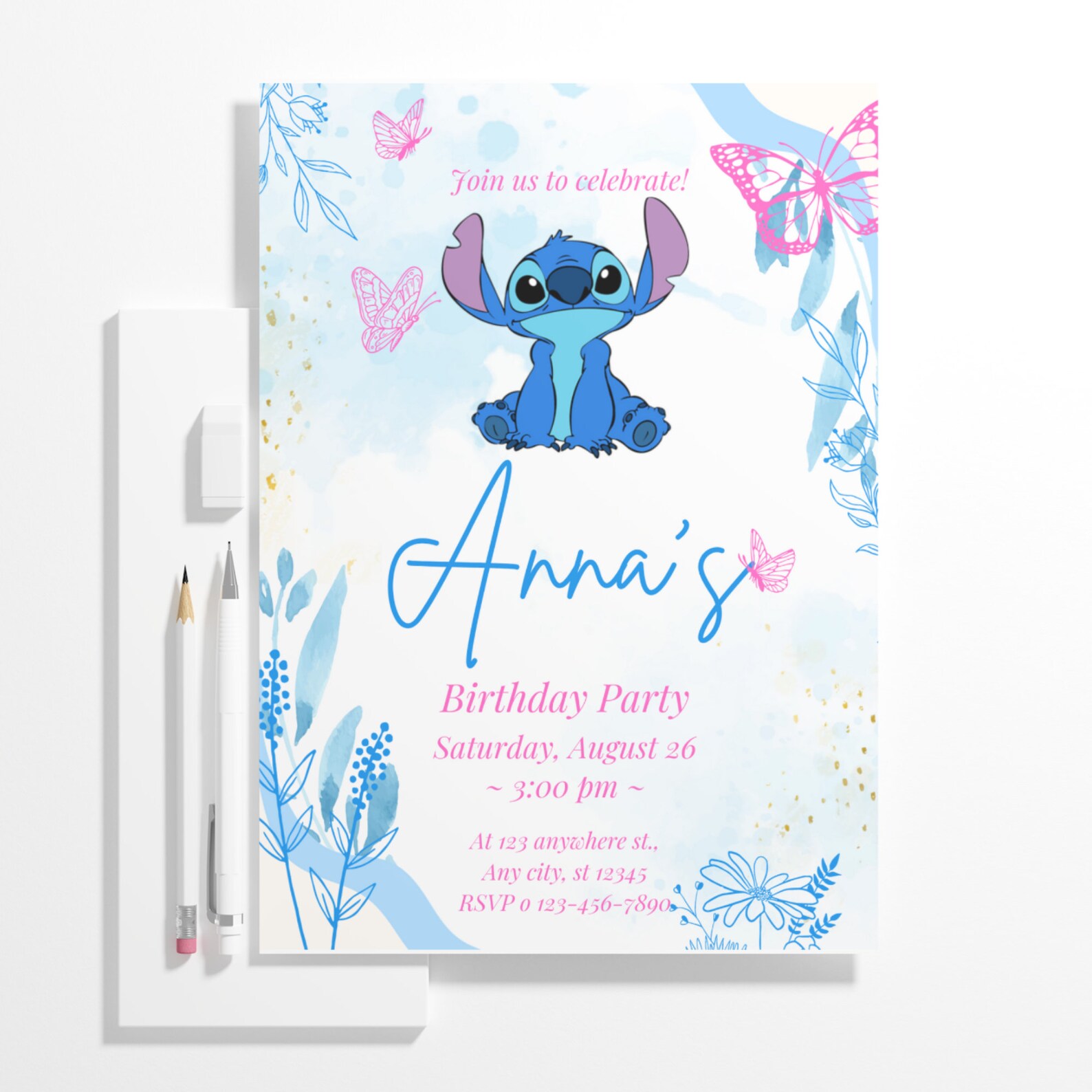 Editable Stitch Birthday Invitation: Printable Canva Template - Etsy