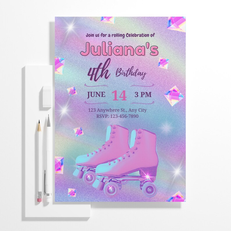 Editable Roller Skating Invite, Printable Glow Roller Skating Party ...