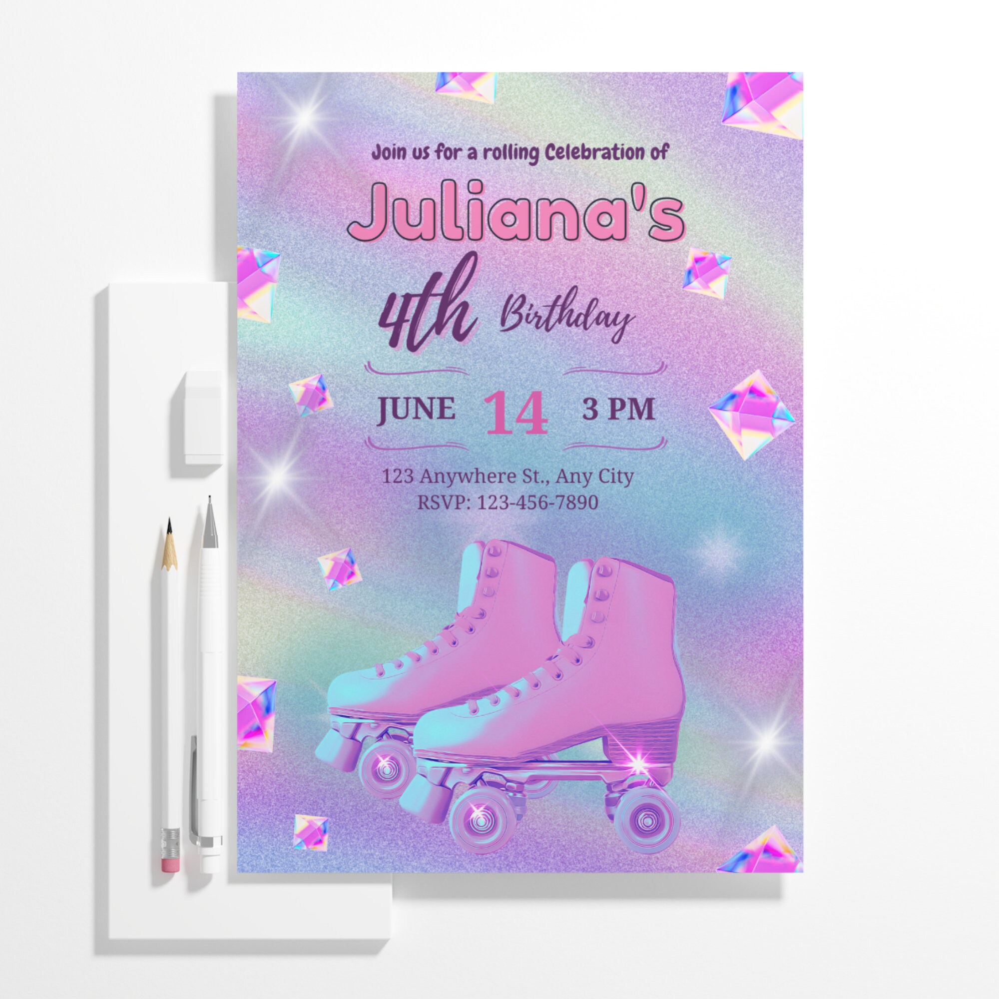 Editable Roller Skating Invite, Printable Glow Roller Skating Party ...