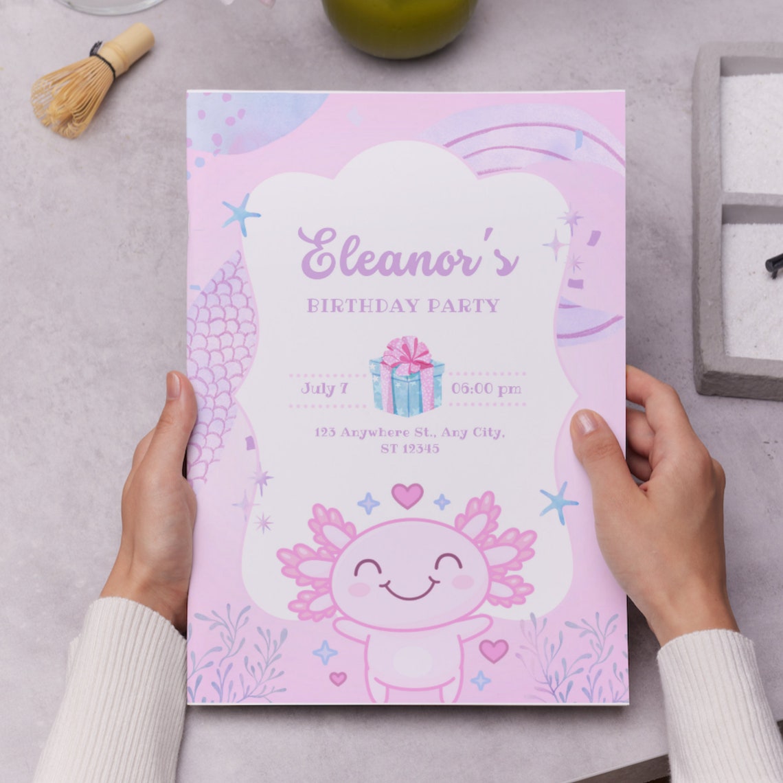 Editable Axolotl Birthday Party Invitation, Printable Axolotl Birthday ...