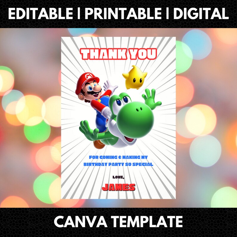 Editable Super Mario Thank You Cards, Printable Super Mario Birthday ...