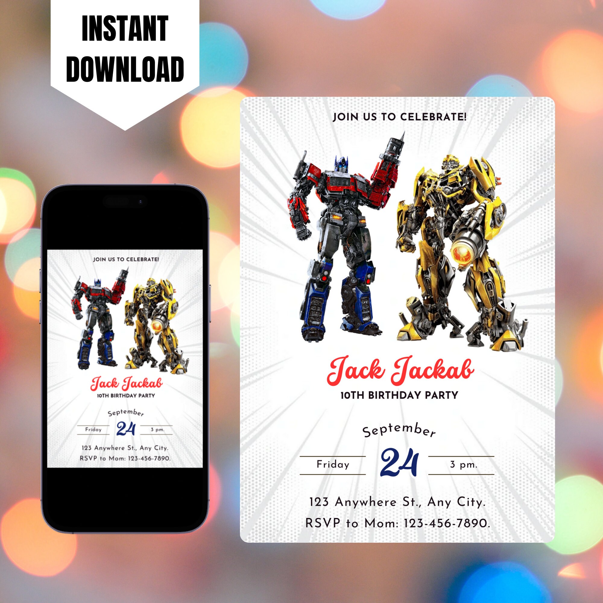 Editable Rescue Bots Transformers Birthday Invitation Template ...