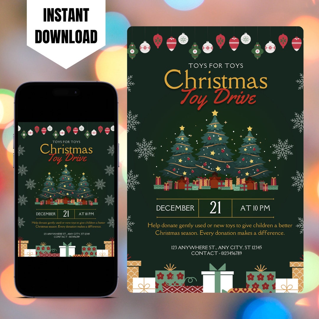 Editable Christmas Toy Drive Flyer Template, Printable Holiday Toy ...