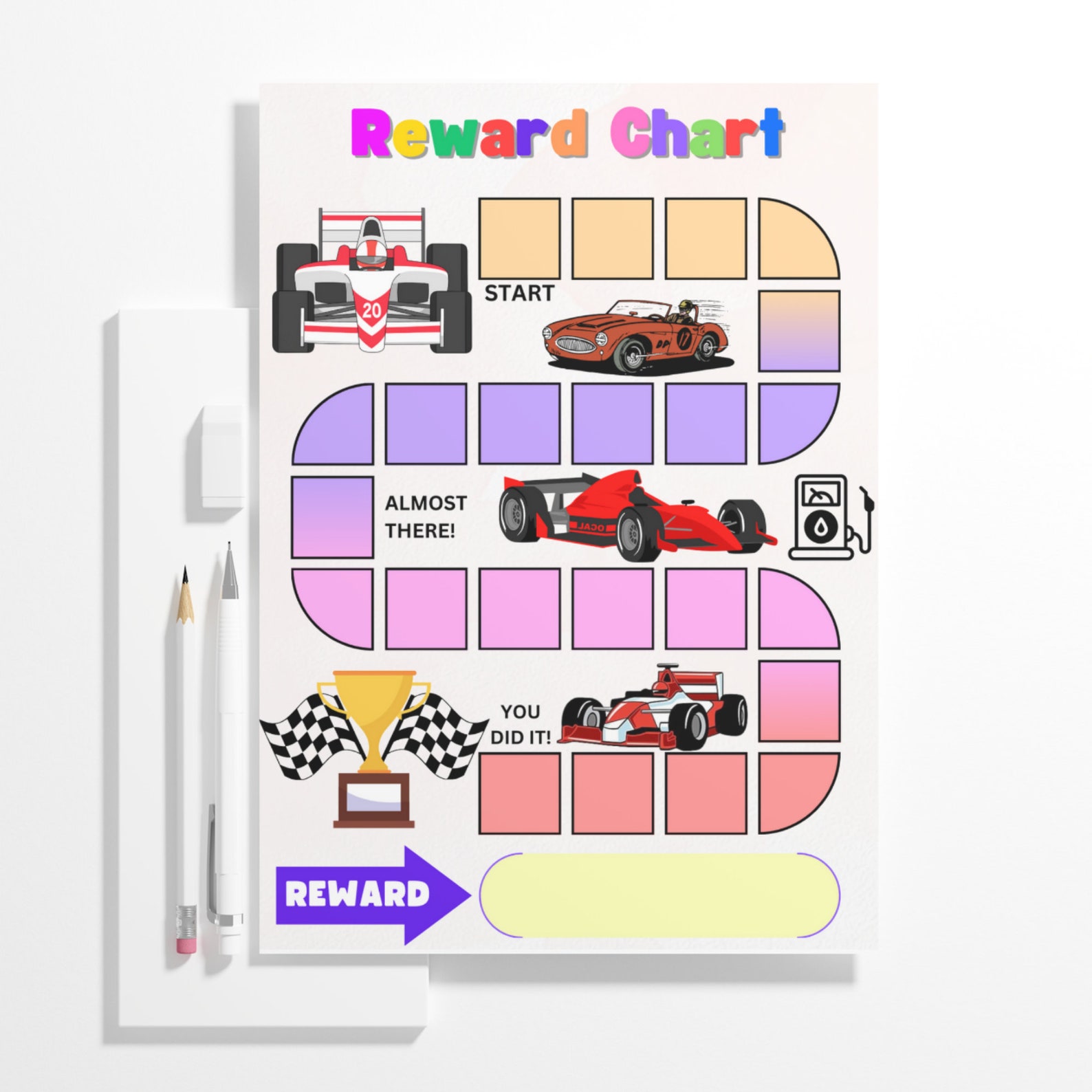 Racing Car Reward Chart, Printable Cars Behavior Chart, Digital Racing ...