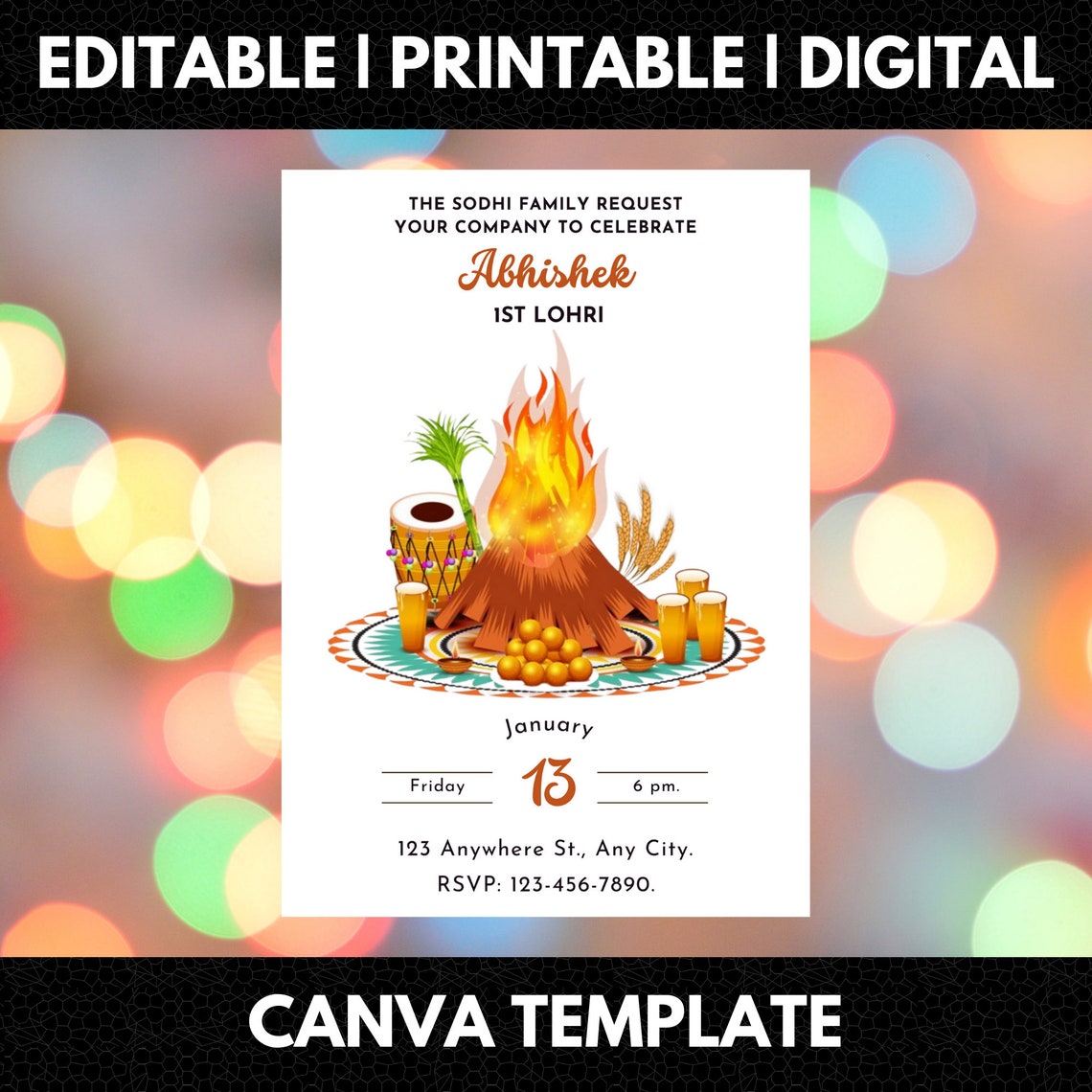 Editable Lohri Invitation Printable First Lohri Invite - Etsy