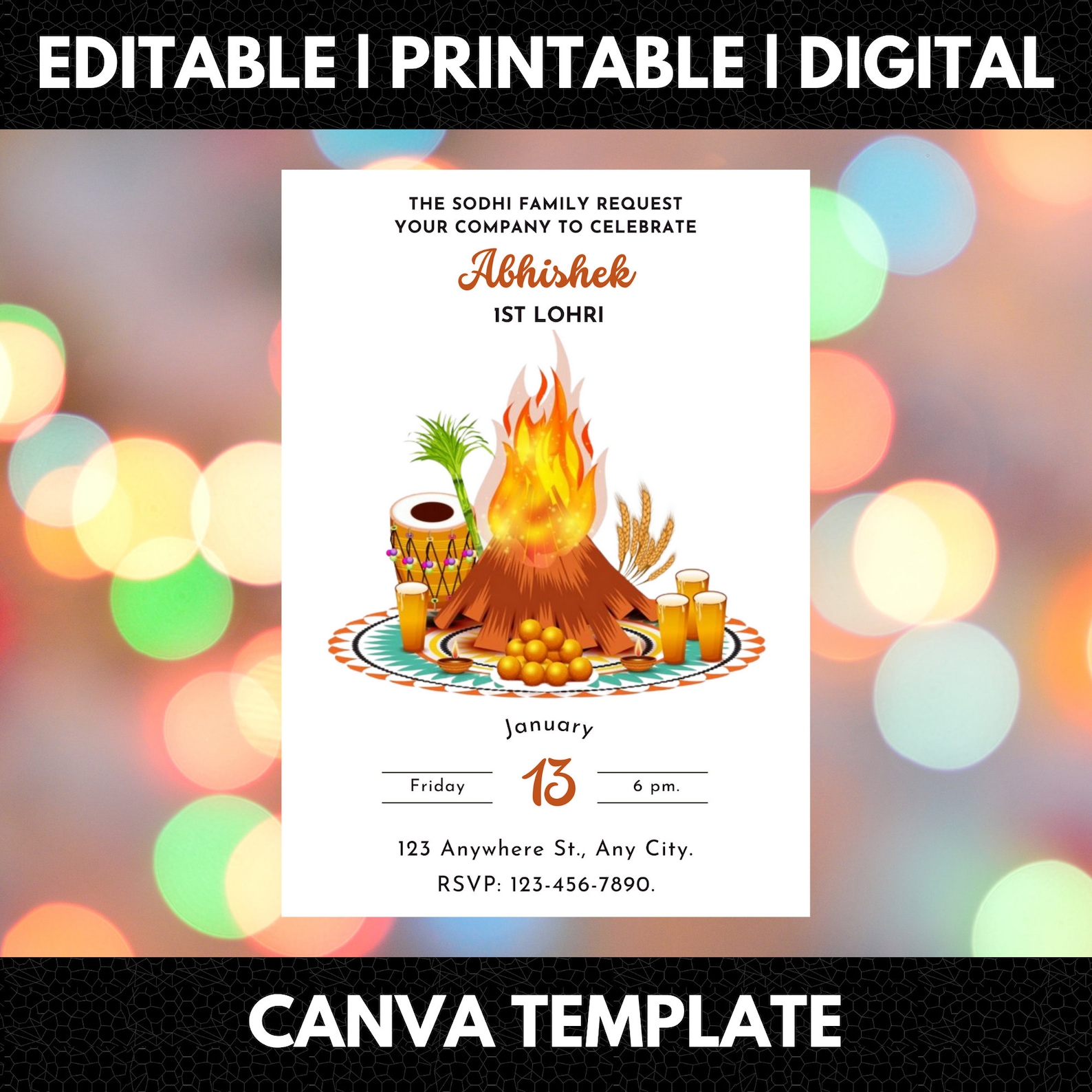 Editable Lohri Invitation Printable First Lohri Invite - Etsy