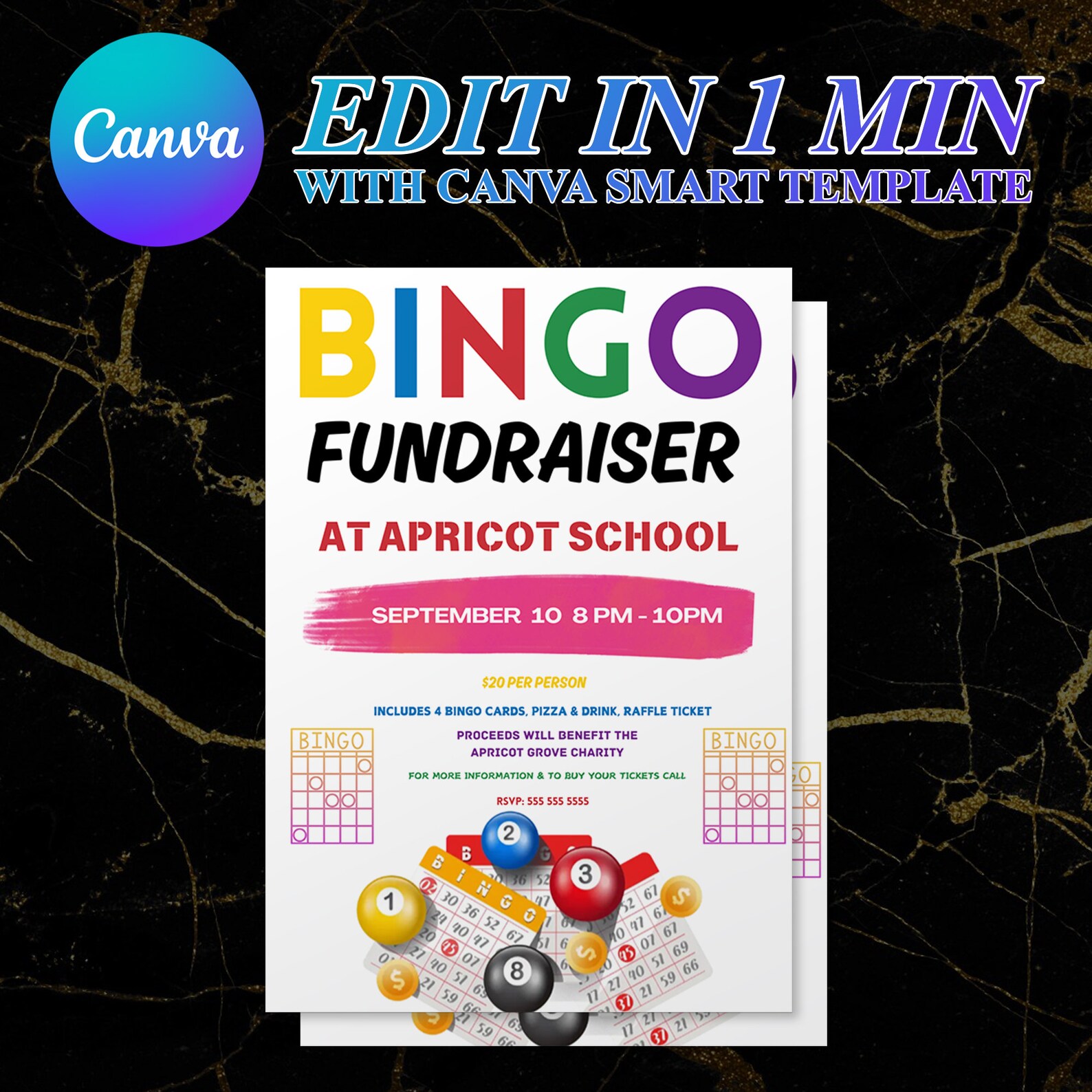 Editable Bingo Fundraiser Flyer Template, Digital Bingo Night Flyer ...