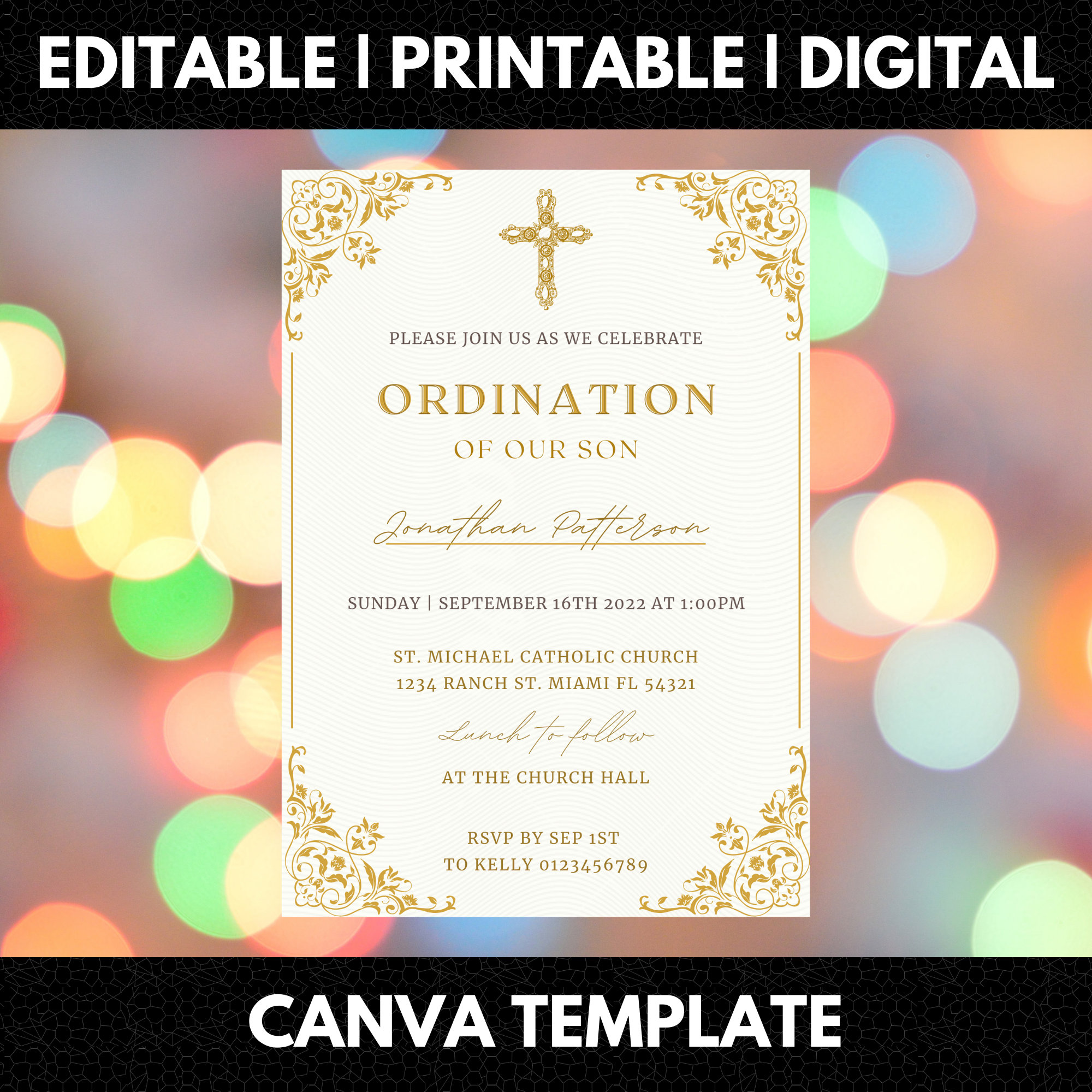Editable Catholic Priest Ordination Invitation Template (digital ...
