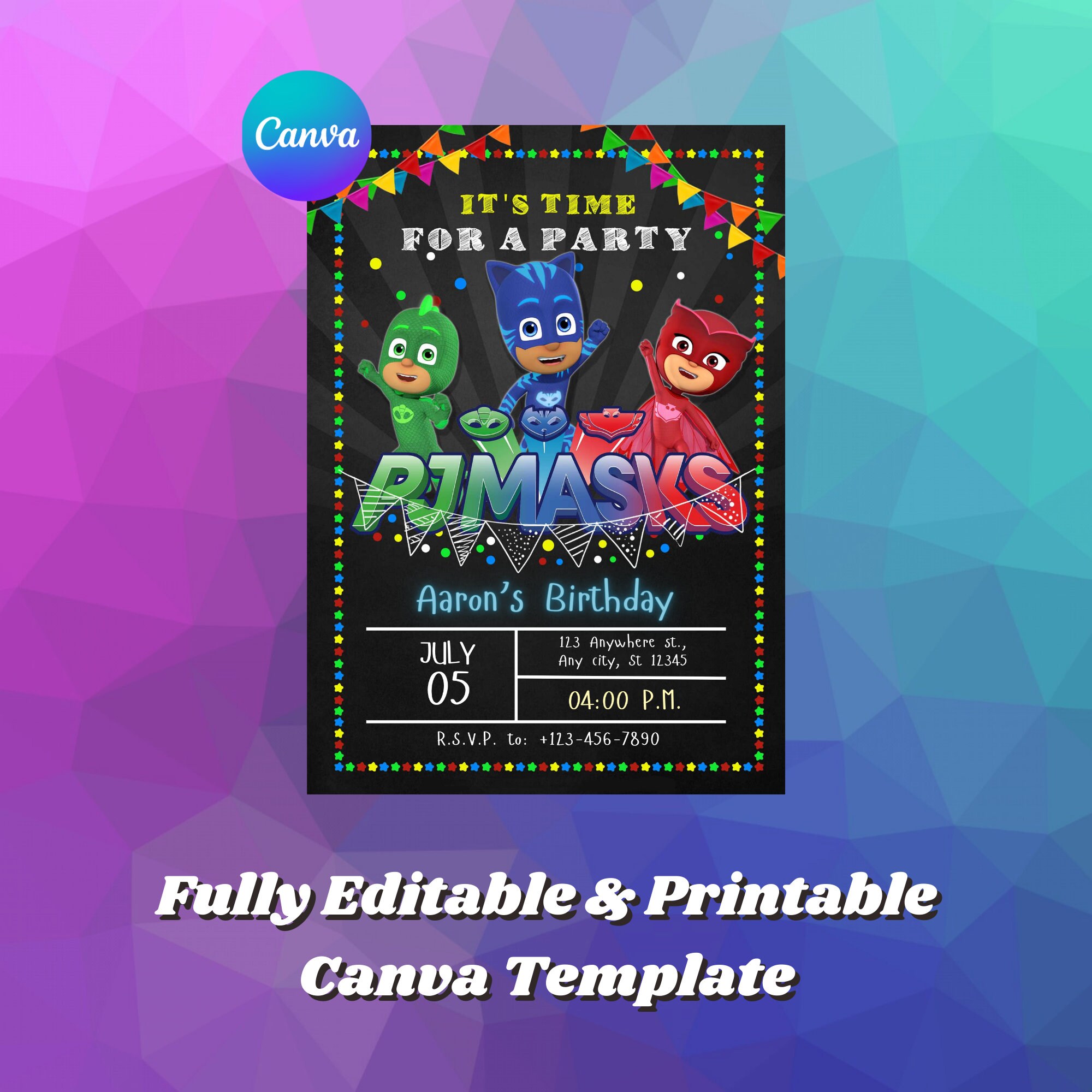 Editable PJ Masks Invitation, Digital PJM Birthday Invitation ...