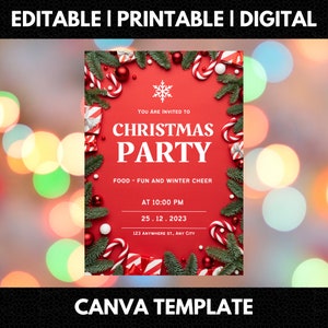 Editable Peppermint Christmas Party Invitation, Printable Candy Cane ...