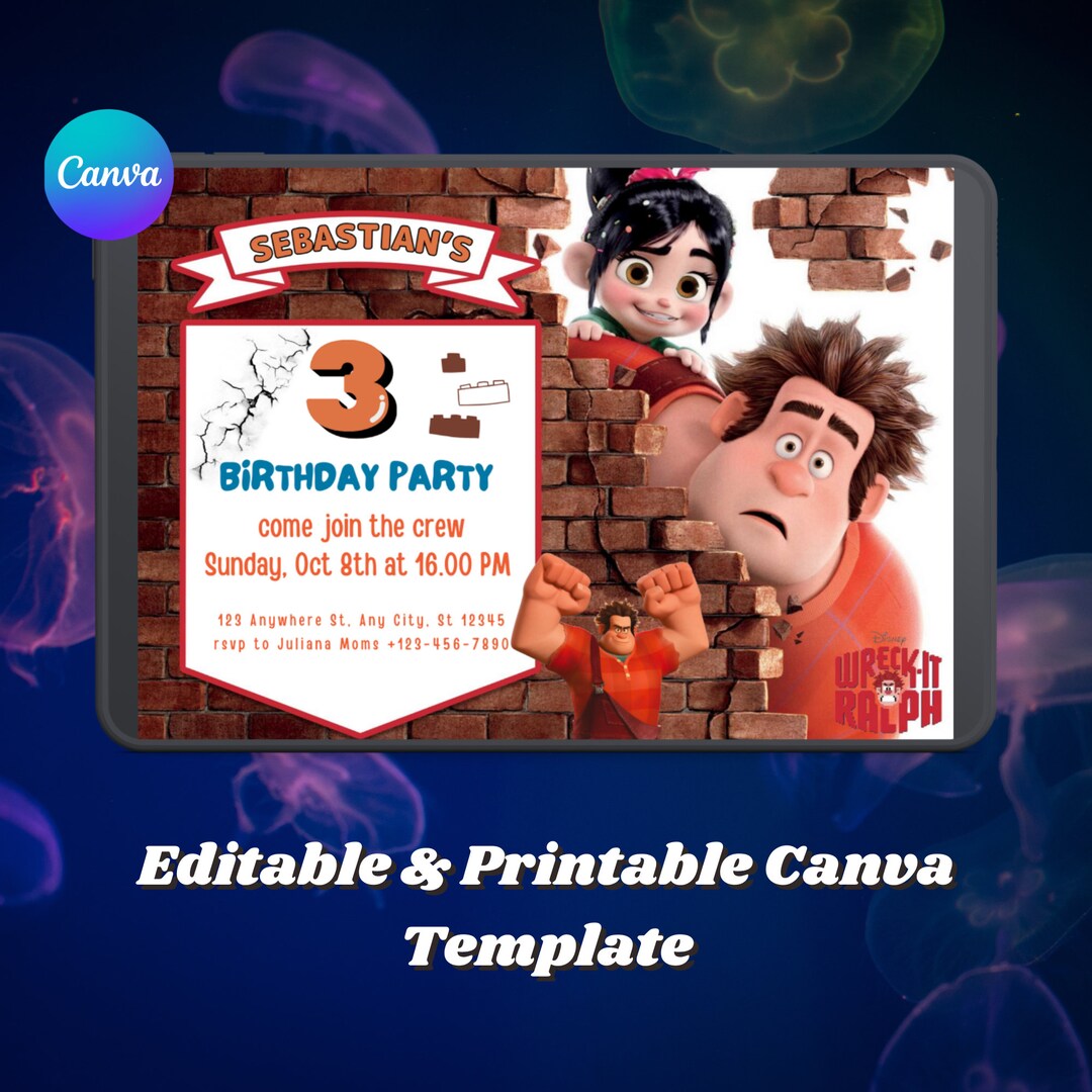 Editable Wreck It Ralph Invitation, Wreck It Ralph 2 Invite, Printable ...