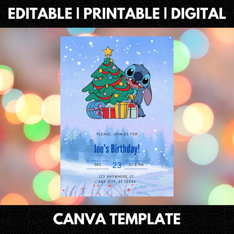 Editable Stitch Christmas Birthday Invitation Template - Etsy