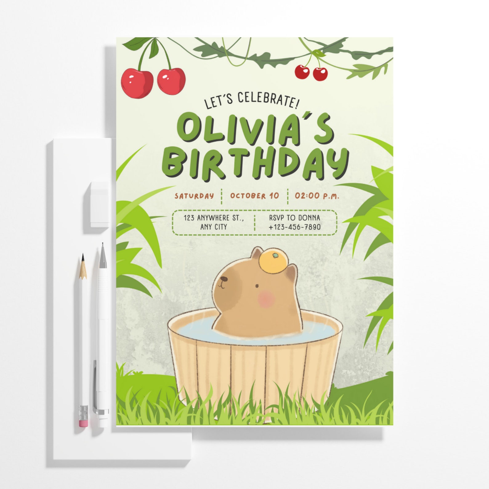 Editable Capybara Invitation, Printable Capybara Party Invite Template ...