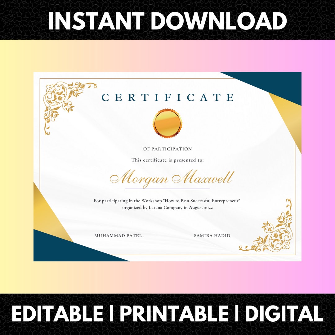 Editable Certificate of Participation Participation - Etsy