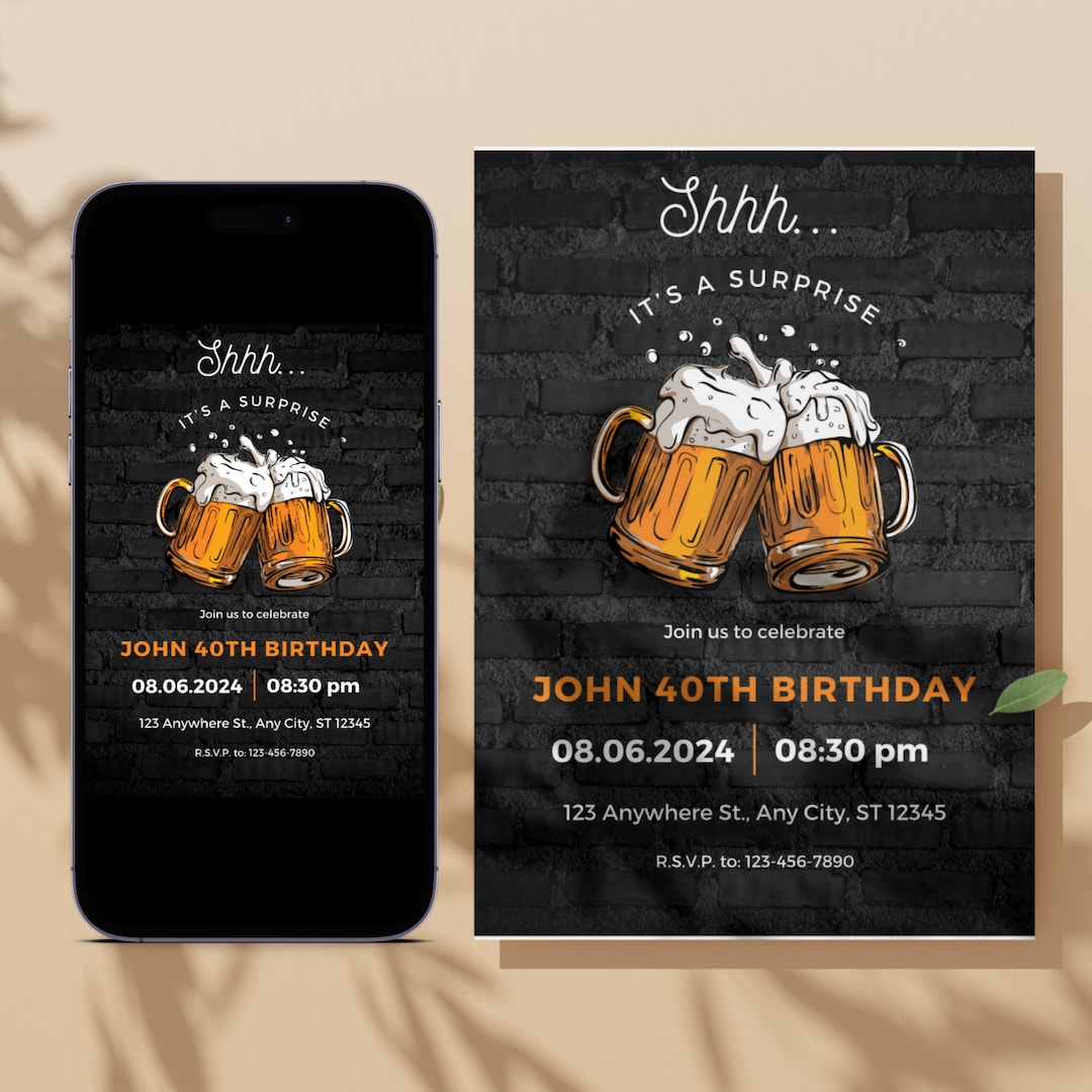 Editable Beer Surprise Birthday Party Invitation, Digital 30th 40th ...