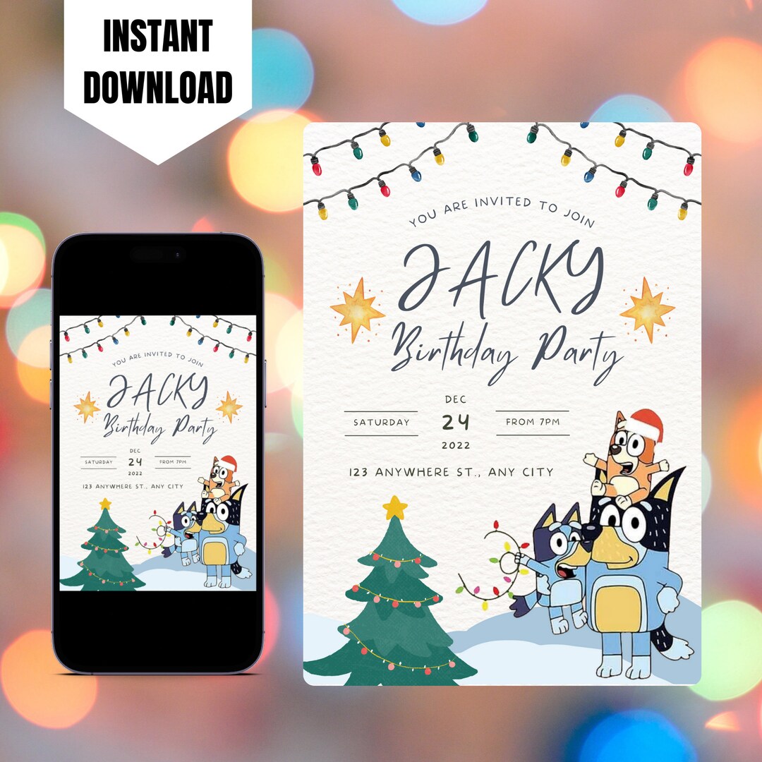 Invitación de cumpleaños de Bluey editable, invitación de Navidad de ...