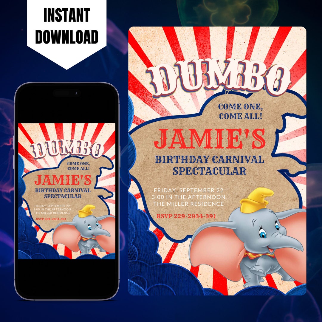 Editable Dumbo Birthday Invitation Dumbo Invitation Dumbo - Etsy
