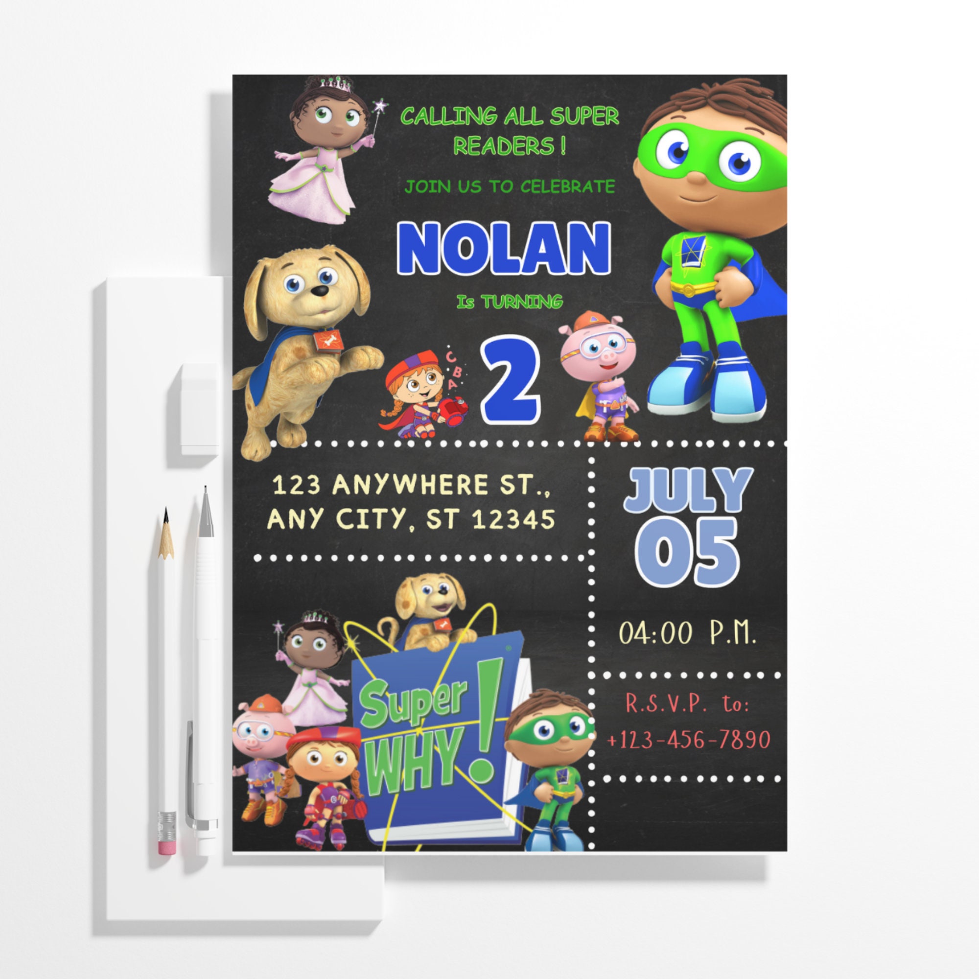 Editable Super Why Birthday Invitation Template, Printable Super Why ...