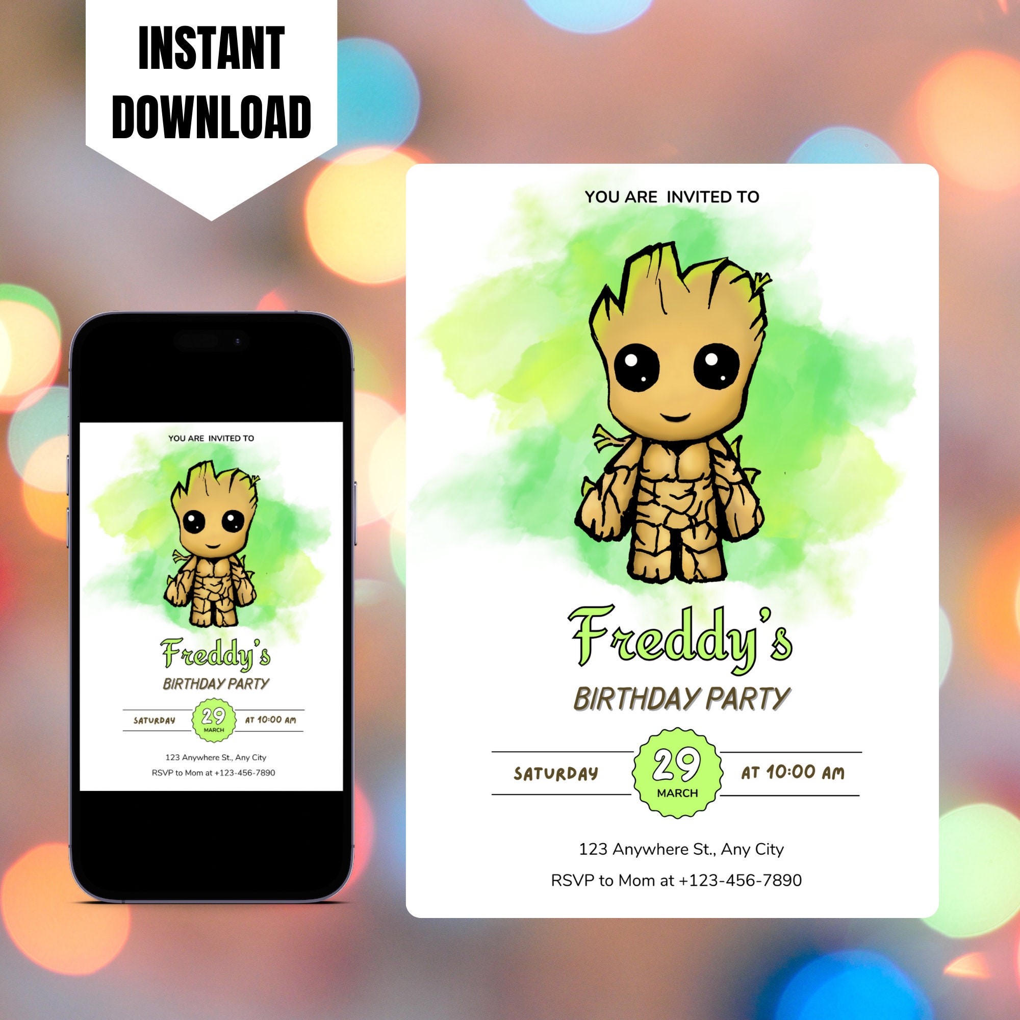 Editable Groot Birthday Invitation Printable Groot Invite - Etsy