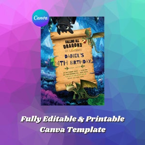 Editable Dragon Birthday Invitation Template - Etsy