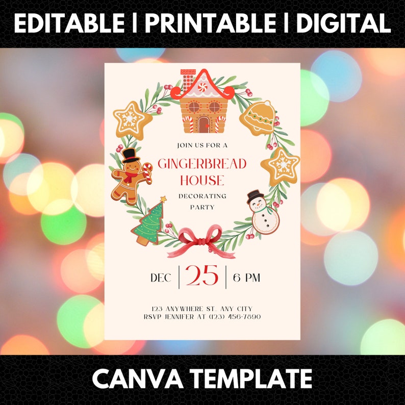 Editable Gingerbread House Invitation Printable Gingerbread - Etsy