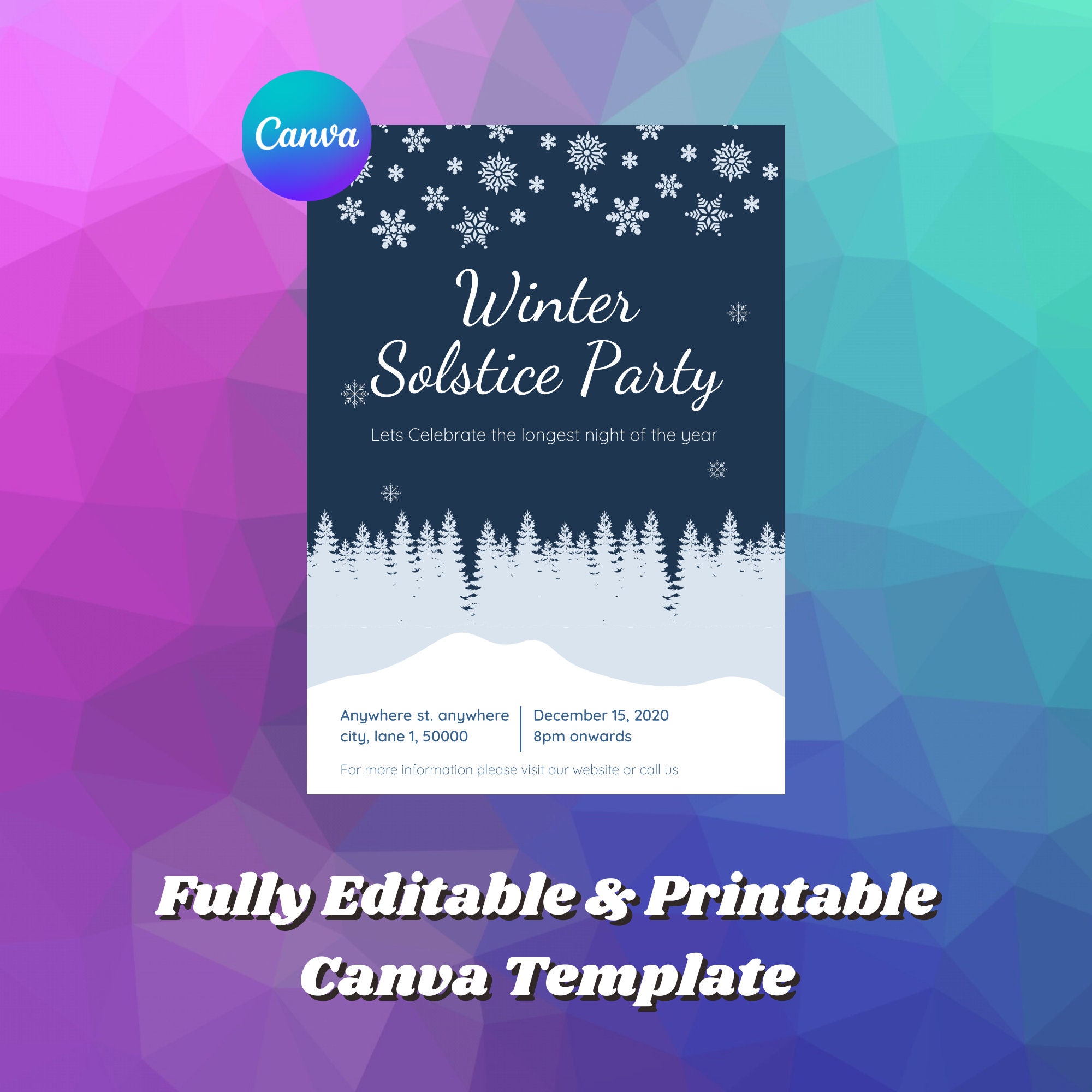 Editable Winter Solstice Party Invitation, Winter Solstice Invite ...