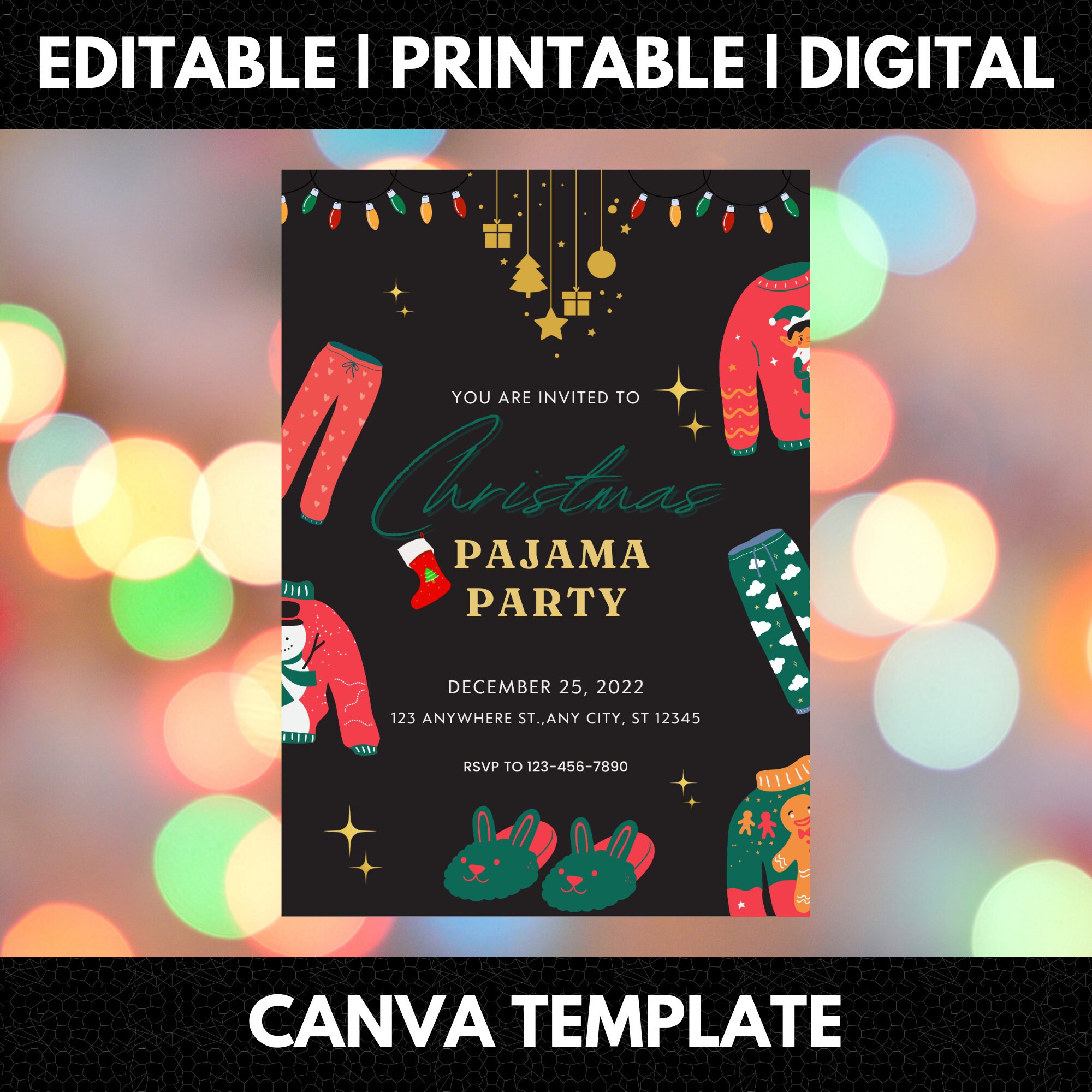 Editable Pajamas Party Invitation, Printable Slumber Party Invitation ...