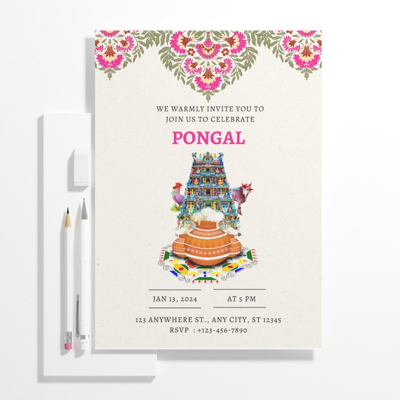 Editable Pongal Invitation, Printable Pongal Celebration Invite ...