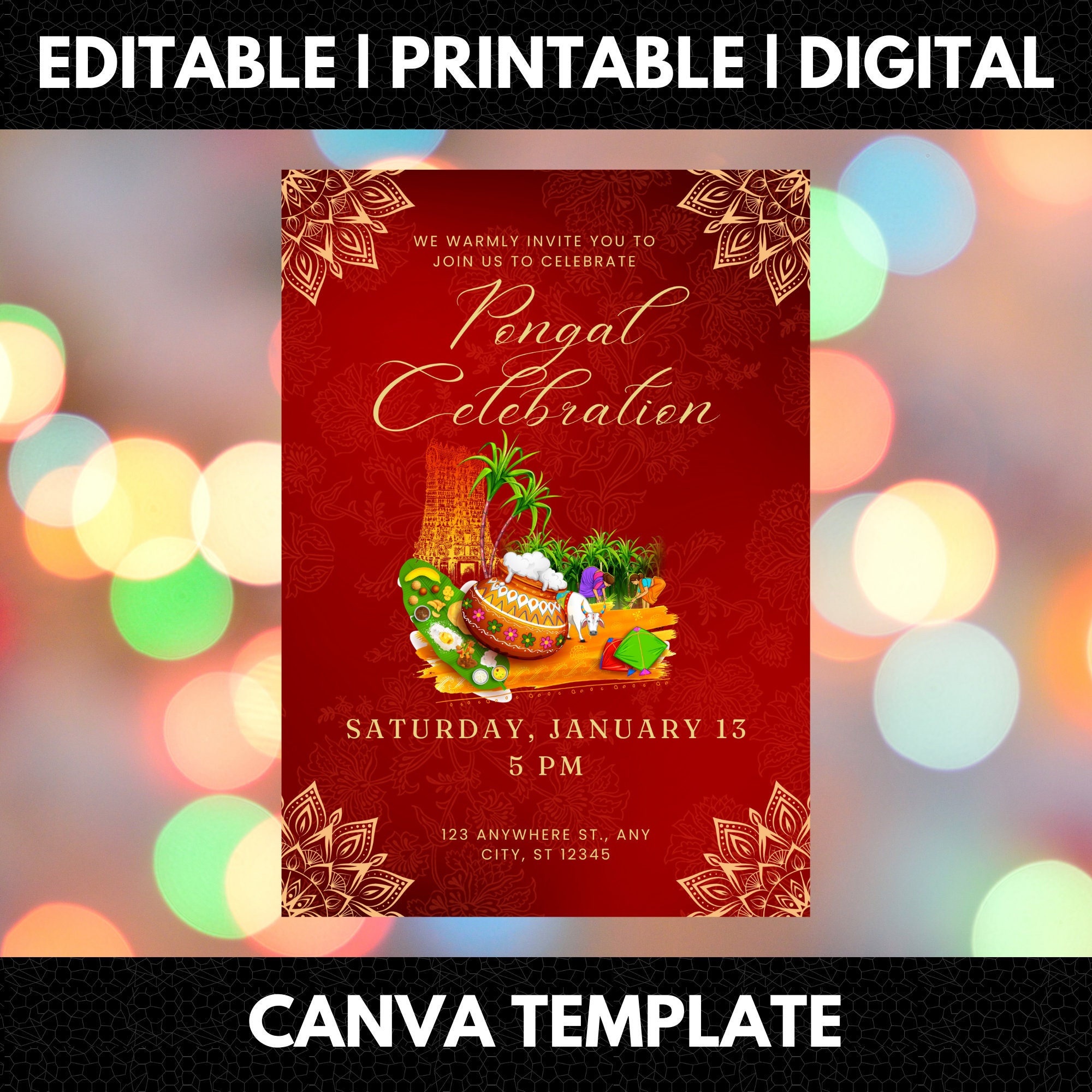 Editable Pongal Invitation, Printable Pongal Celebration Invite ...