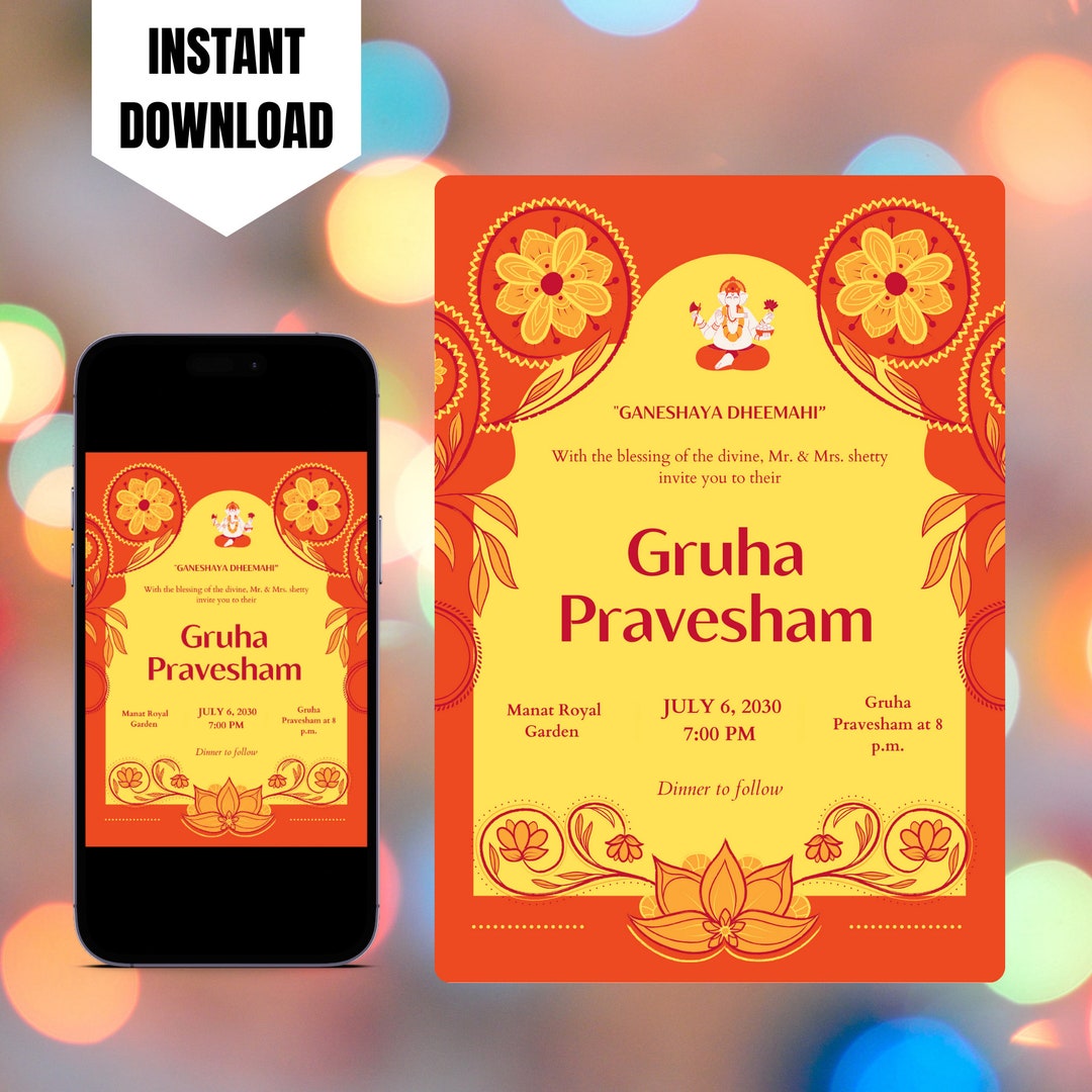Customizable Gruhapravesham Invitation Template (digital Download) - Etsy