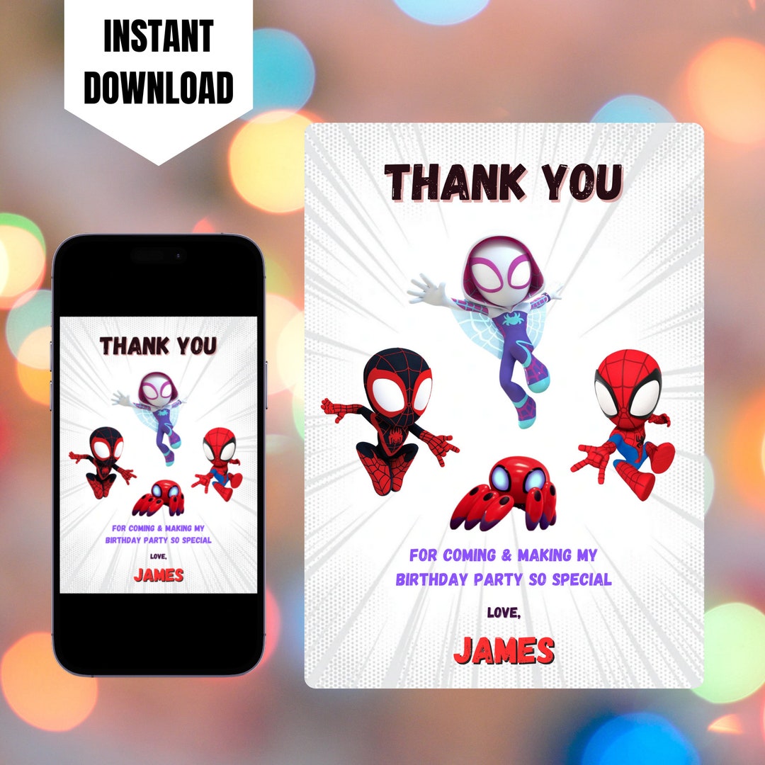 Editable Spidey and His Amazing Friends Thank You Cards, Printable Spin ...