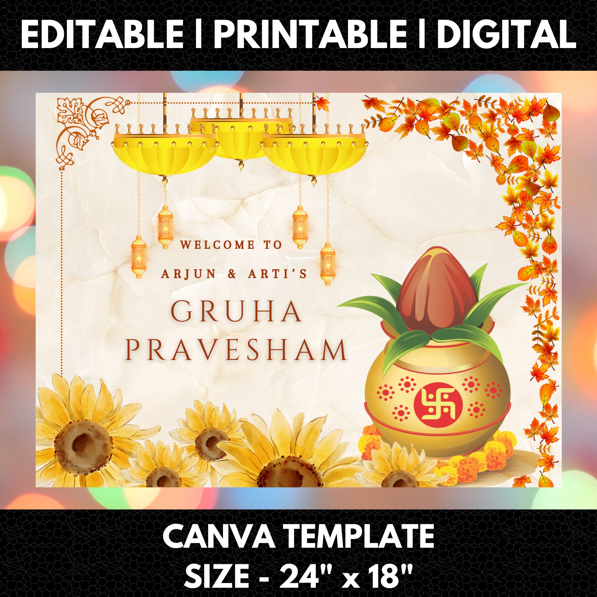 Editable Gruhapravesham Sign, Printable Indian Housewarming Welcome ...