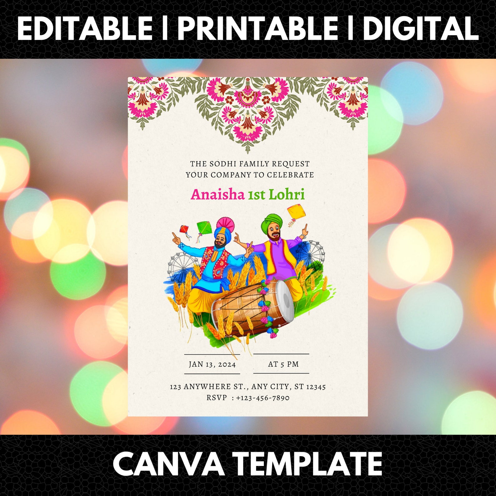 Editable Lohri Invitation Printable First Lohri Invite - Etsy