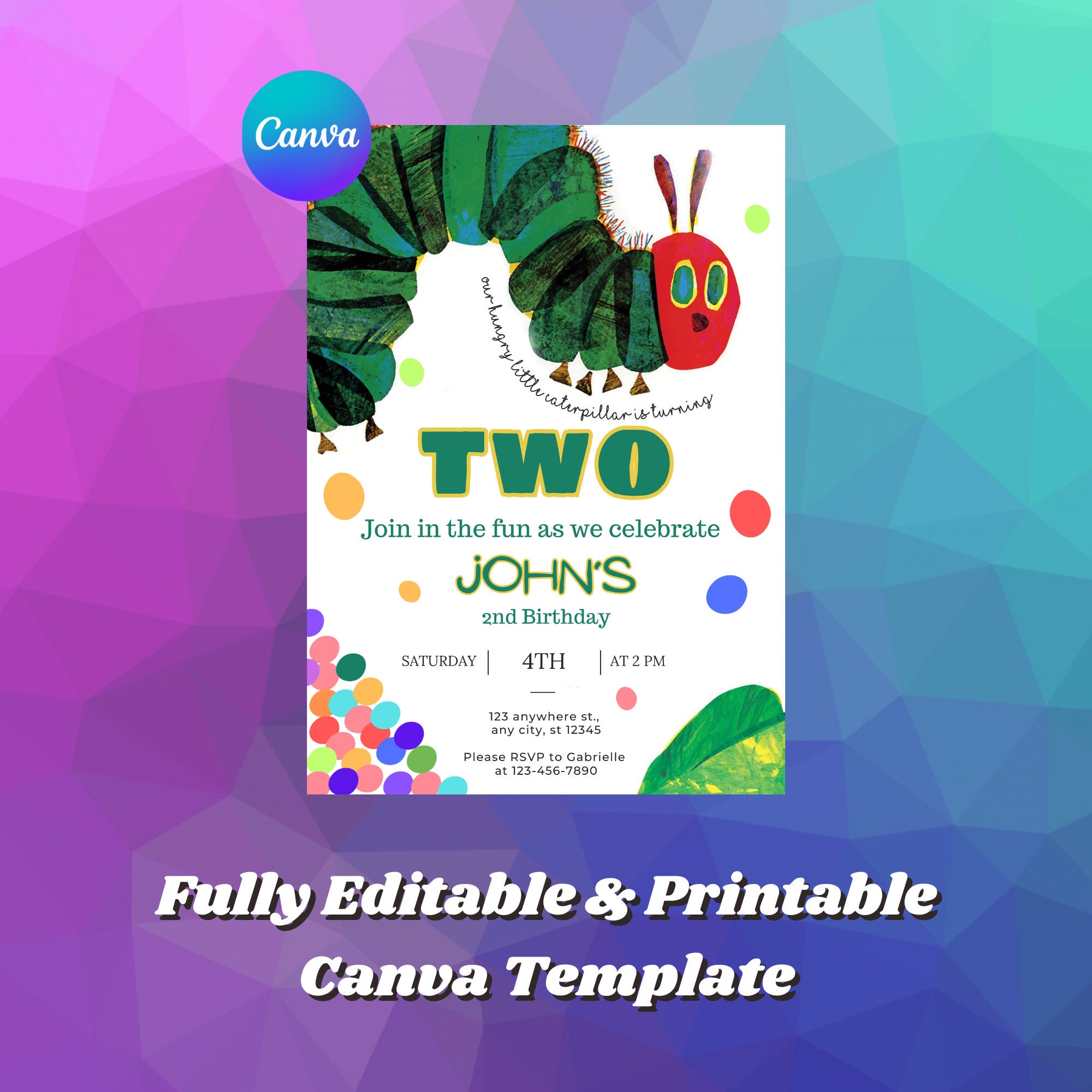 Editable Very Hungry Caterpillar Invitation, Digital the Very Hungry ...