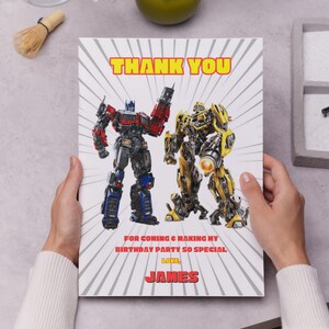 Editable Rescue Bots Transformer Birthday Thank You Card Template ...