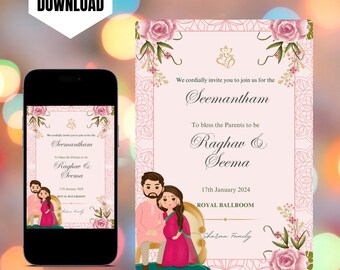 Indian Baby Shower Phone Invite Valaikappu, Godh Bharai Ceremony Invite ...
