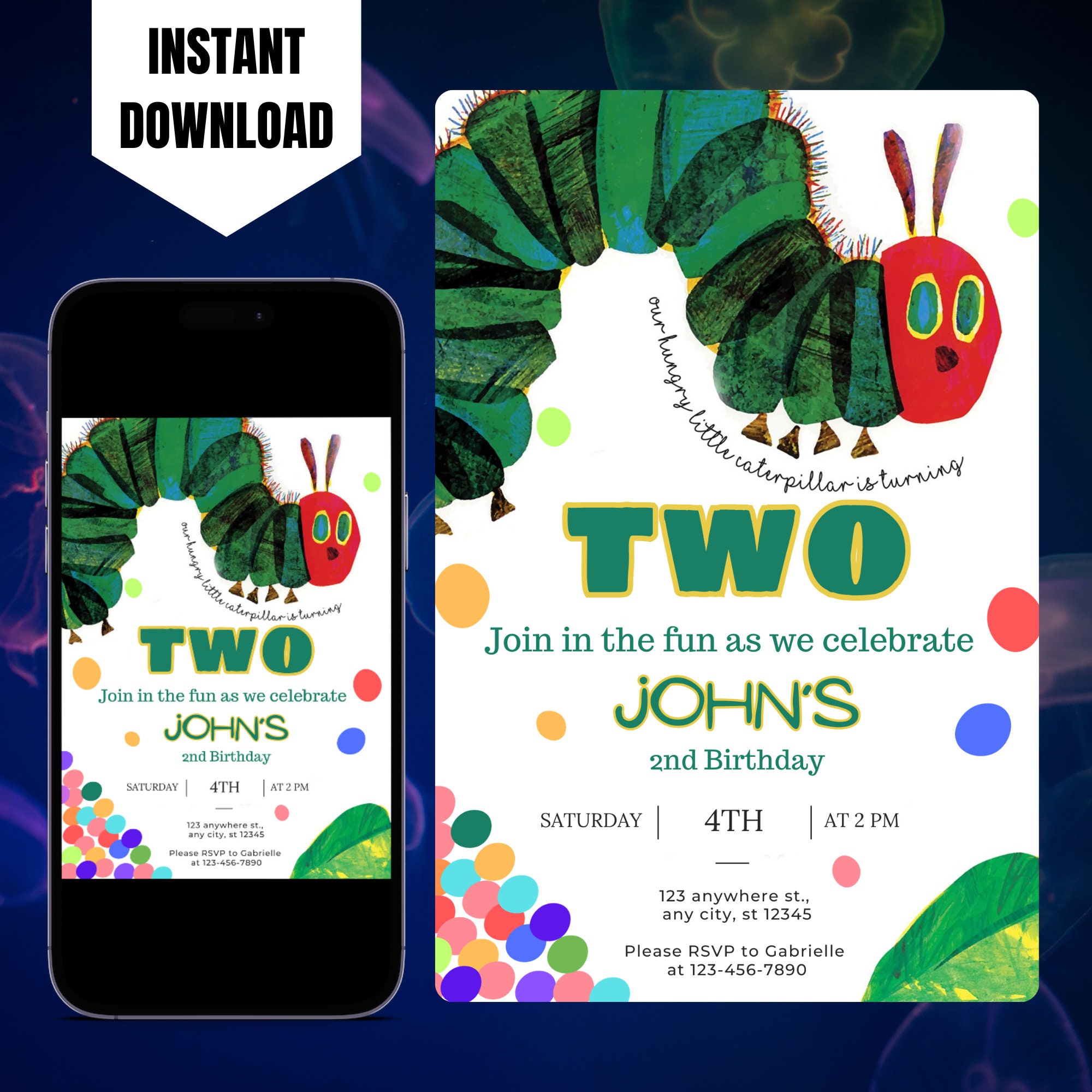 Editable Very Hungry Caterpillar Invitation, Digital the Very Hungry ...