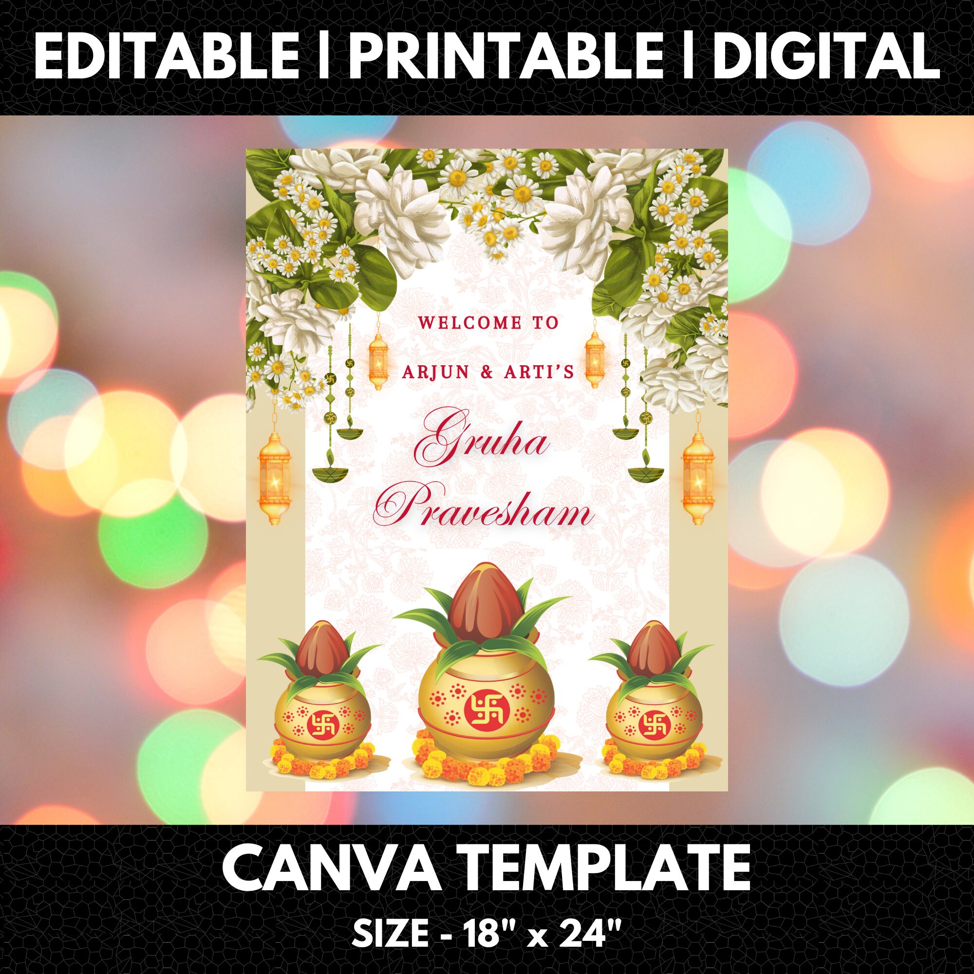 Editable Gruhapravesham Welcome Sign: Indian Housewarming Template - Etsy