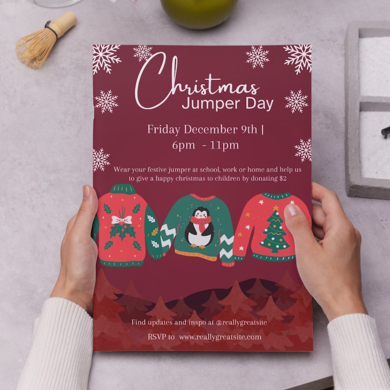 Editable Christmas Jumper Day Invitation, Printable Ugly Sweater ...