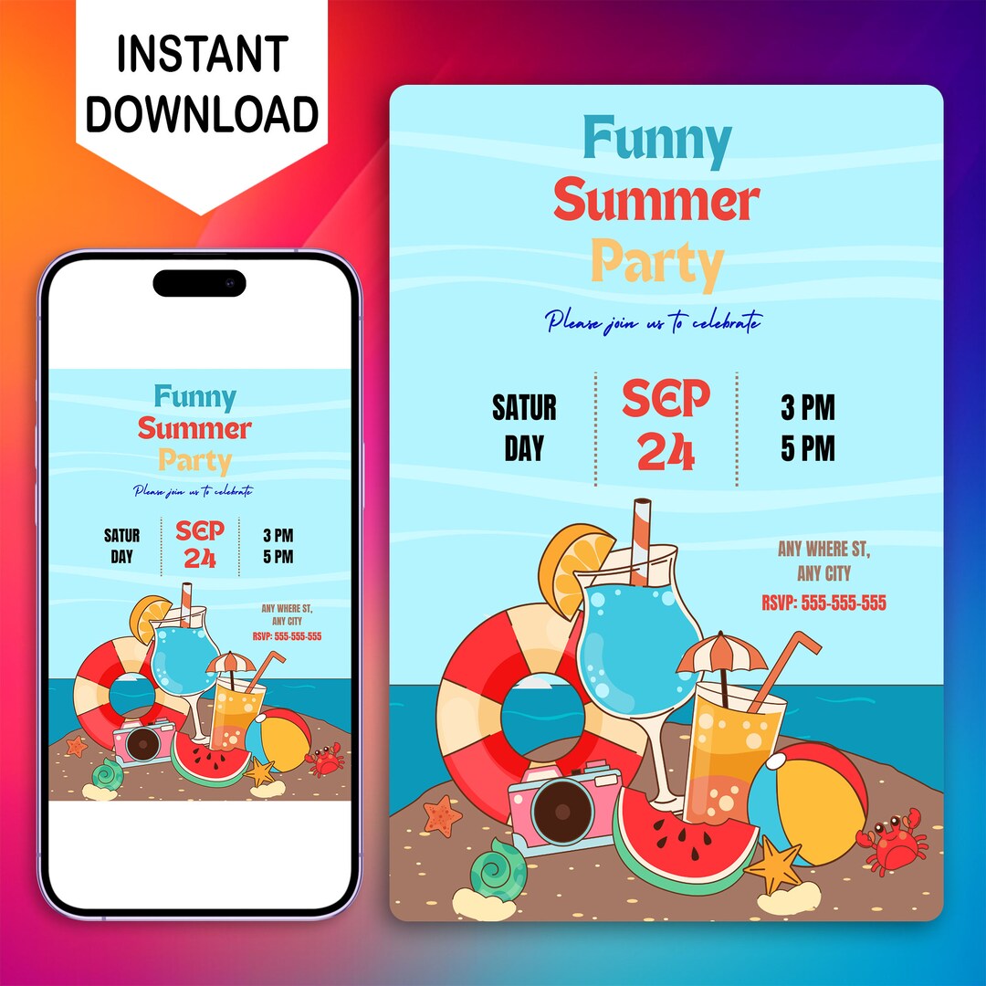 Editable Funny Summer Party Invite, Digital End of Summer Party ...