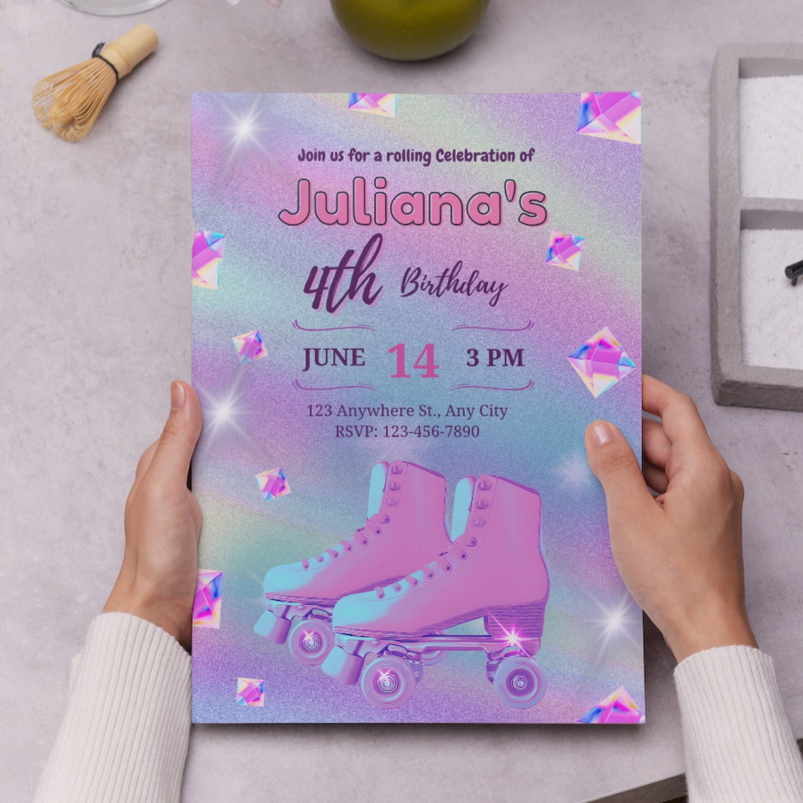Editable Roller Skating Invite, Printable Glow Roller Skating Party ...