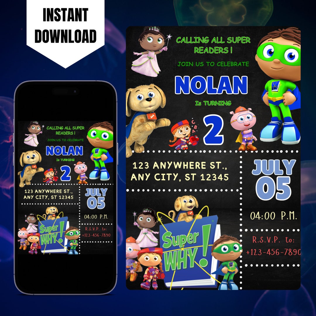 Editable Super Why Birthday Invitation: Printable Kids Invite (canva ...