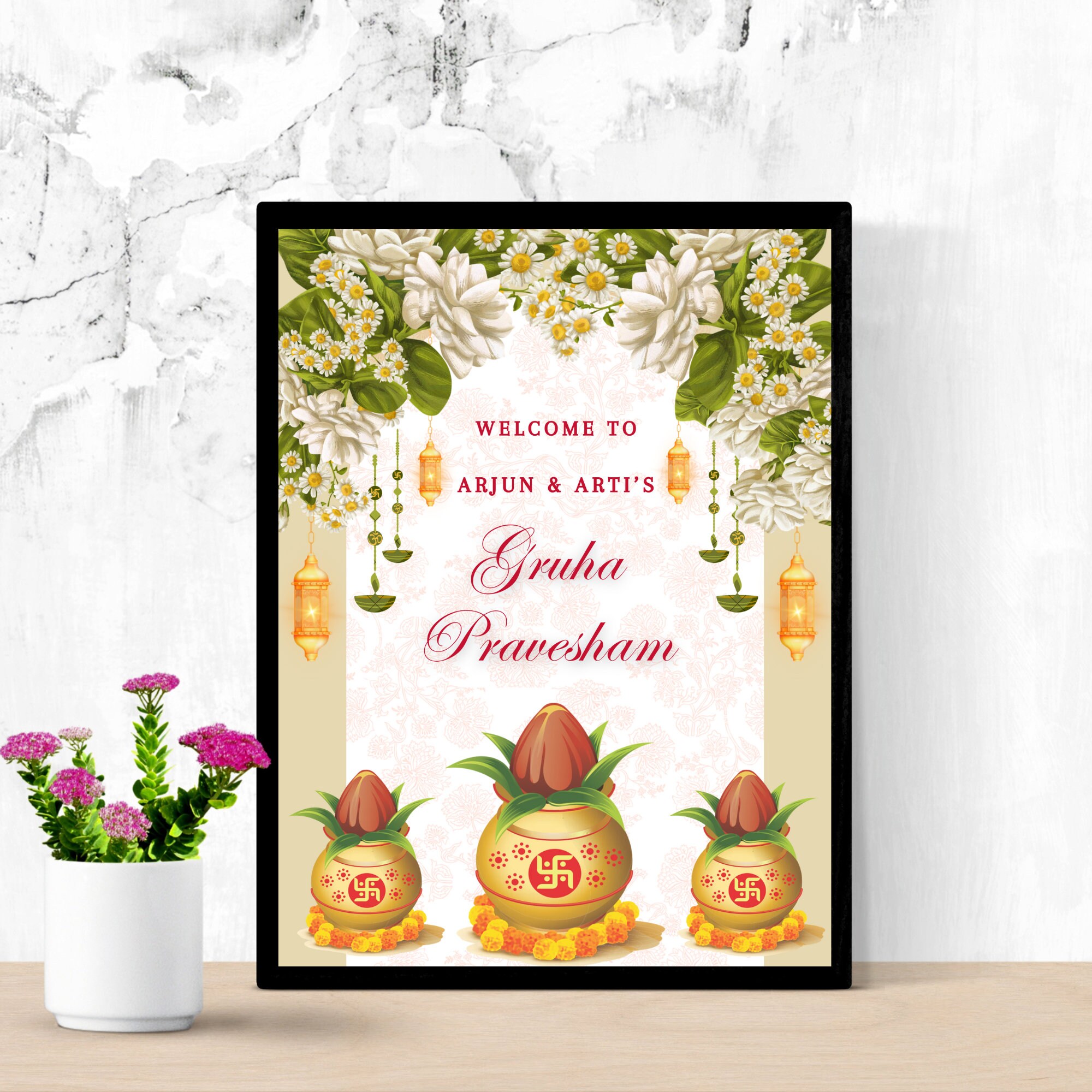 Editable Gruhapravesham Welcome Sign: Indian Housewarming Template - Etsy